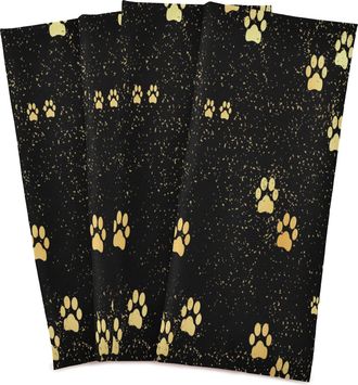 Mnsruu K&uuml;chent&uuml;cher, Geschirrtuch, Motiv: Goldene Hundepfoten, 71 x 46 cm, Schwarz, 4 St&uuml;ck
