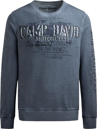Camp David Herren Sweatshirt Oil Dyed mit Crack Prints Blue Shades, XXXL