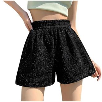 Generic Short scintillant Wither Flair couleur unie taille haute jambe droite coupe short &agrave; paillettes pour femme pantalon d&eacute;contract&eacute; &agrave; paillettes style f&ecirc;te