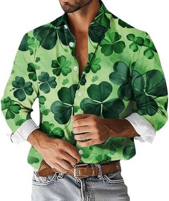 Generic Chemise St. Patricks pour homme - T-shirt &agrave; manches longues - Col &agrave; revers classique - Coupe ajust&eacute;e - Tenue tendance - Costume festif, 01-6-Vert noir