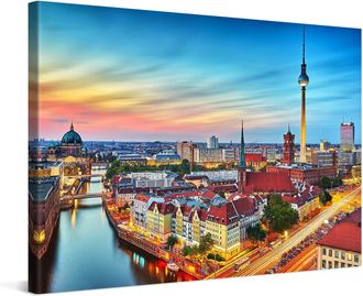 Picanova Premium Leinwanddruck - Leinwandbild Berlin Panorama 60x40cm - Kunstdruck Auf 2cm Holz-Keilrahmen Für Schlaf- Und Wohnzimmer - Kollektion Deutschland