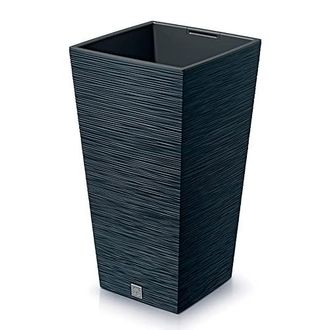 Prosperplast Anthrazitfarbenes Pflanzgef&auml;&szlig; mit Beh&auml;lter, Kollektion FURU, 26,5 x 26,5 x 50 cm, Fassungsverm&ouml;gen 11 L