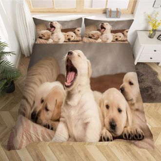 Generic Bettw&auml;sche 155x220 cm Golden Retriever 3 Teilig Bettbezug 155 x 220 Niedliche Haustiere Bettw&auml;sche-Sets 3D Weiche Mikrofaser Bettbezug Set mit Rei&szlig;ver