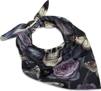 Generic Écharpe carrée en soie légère avec motif tête de mort et papillon pour cheveux respirant Cadeau pour homme et femme, multicolore, 60x60cm