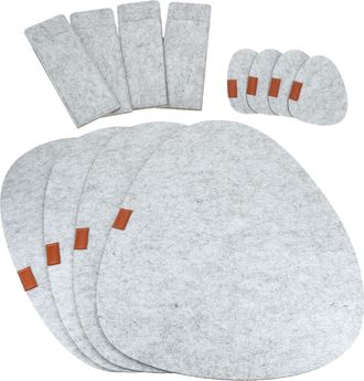 MamboCat 12tlg Tisch-Set Alois hellgrau I Je 4X Platzset, Untersetzer & Bestecktasche aus Filz für 4 Personen I Für Geschirr, Gläser, Becher & Besteck I Tisch-