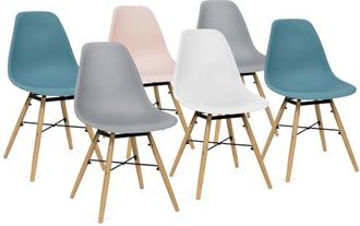 IDMarket Lot de 6 chaises Sandra Mix Color Pastel Rose, Blanc, Gris Clair x2, Bleu x2