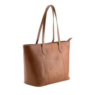 Mala Leather Bloomsbury Shopper Bag - Sac fourre-tout en cuir v&eacute;ritable marron clair avec fermeture &eacute;clair sur le dessus, poches int&eacute;rieures et sac &agrave; poussi&egrave;re