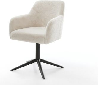 DELIFE Drehstuhl Greg-Flex Pl&uuml;sch Creme-Wei&szlig; Fu&szlig;kreuz Schwarz 360&deg; drehbar Wippfunktion Taschenfederkern, Esszimmerst&uuml;hle