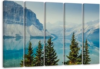 Feeby Bilder 150x100 cm Fjorde Berge See 5 tlg Modern Wohnzimmer Vlies Wandbilder Leinwandbilder Wand Wanddeko Design Schlafzimmer Flur Büro Bäume Natur Was