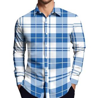 Generic Chemise &agrave; manches longues pour homme - Avec motif &agrave; carreaux - En coton m&eacute;lang&eacute; - Col boutonn&eacute; classique - Convient pour les loisirs et les affaires, 