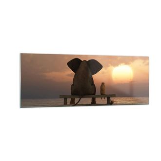 Arttor Panorama Bilder auf Glas Elefant Ufer Meer Glasbild 140x50cm Wandbilder Dekoration Wohnzimmer Schlafzimmer K&uuml;che Gro&szlig; XXL Wanddeko Bild im Glas Wand K