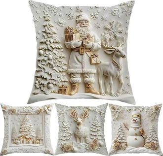 Generic 4 St&uuml;ck Luxuri&ouml;ses Kissenbezug-Set - Ultraweicher Kurzpl&uuml;sch 45x45cm | Weihnachts Kissenbez&uuml;ge mit Santa Rentier Motiven | Festliche Sofakissen f&uuml;r Wo