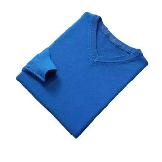 Generic Pull en cachemire chaud classique col en V uni pour homme, Bleu V, XXL