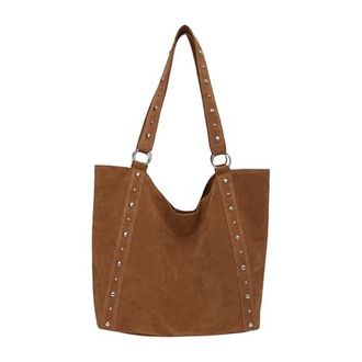 Generic Sac &agrave; bandouli&egrave;re en daim synth&eacute;tique clout&eacute; de couleur unie de grande capacit&eacute; pour voyage, shopping, travail, usage quotidien, marron, 12.99x4.72x12