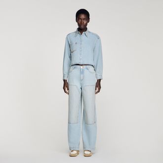 Sandro Chemise courte en jean strass&eacute;e