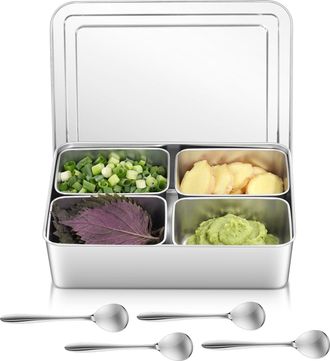 Boao Yakumi-Pfannen aus Edelstahl, Gew&uuml;rzbeh&auml;lter mit Deckel, L&ouml;ffel, japanische Yakumi-Pfannen, Mini-So&szlig;en, Salatdressings, Aufbewahrung f&uuml;r Lebensmittel,