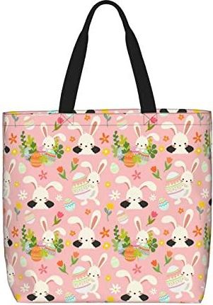 Generic Sac De Courses Motif Mignon De Lapin De P&acirc;ques Sac &Agrave; Dos Personnaliser Lavables Sacs En Toile &Eacute;paule, Pour Shopping, &Eacute;cole, Femmes, Tous Les Jours