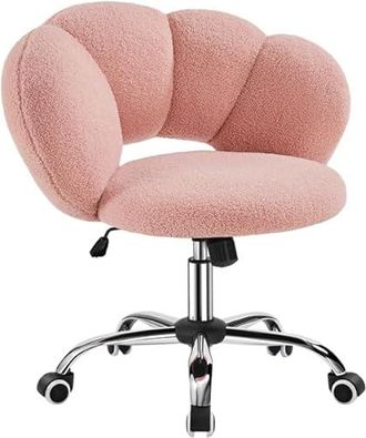 Yaheetech Fauteuil de Bureau, Chaise Pivotante Ergonomique, Dossier Confort en Nuage, Réglable en Hauteur, Charge 136 kg, pour Salon Chambre Bureau, Rose/Bouclé
