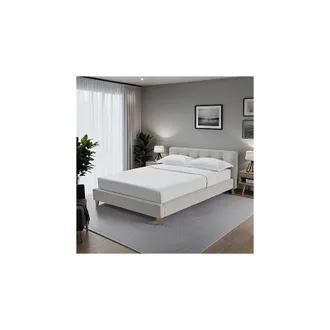 M&S Collection M&s - Lit 140x190 cm avec t&ecirc;te de lit en tissu chin&eacute; beige et pieds bois