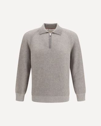 Brunello Cucinelli Cashmere Milano Stitch Polo Sweater with zip Male 48