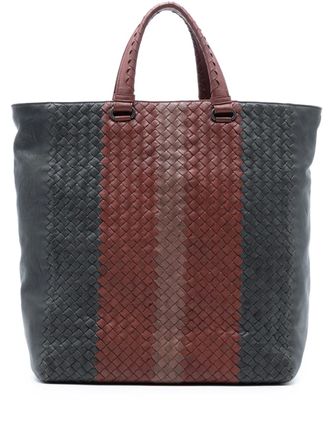 Bottega Veneta 2012-2025 dreifarbige Convertible Tote Satchel-Tasche aus Nappaleder mit Intrecciato-Muster - Grau