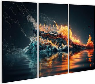 Islandburner Bild auf Leinwand Wasser Feuer Flammen Brennen Bilder Wandbilder Poster JBWS-3P