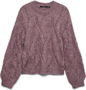 Vero Moda O-Neck Pullover Vmzenia Ls Pull &agrave; col Rond Stitch, Rose/Marron, L Femme