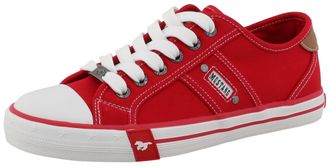 Mustang Jeans Sneaker MUSTANG SHOES Winona, Damen, Gr. 37, rot, Baumwolle, Schuhe Sneaker, Freizeitschuh, Halbschuh, Schn&uuml;rschuh mit seitlichem Logoschriftzug