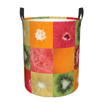 Generic Bunte Fr&uuml;chte Und Beeren W&auml;schek&ouml;rbe Rund Aufbewahrungskorb Mit Henkel W&auml;scheeimer F&uuml;r Schlafzimmer Decken Waschk&uuml;che