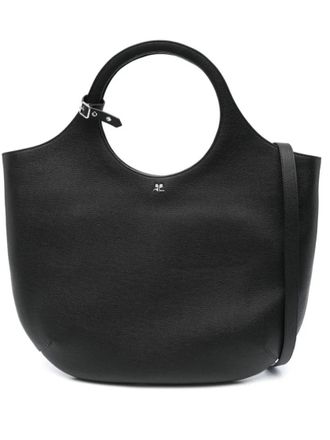Courr&egrave;ges Hobo Bags - Pebbled Leather Handbag - Gr. unisize - in Schwarz - f&uuml;r Damen