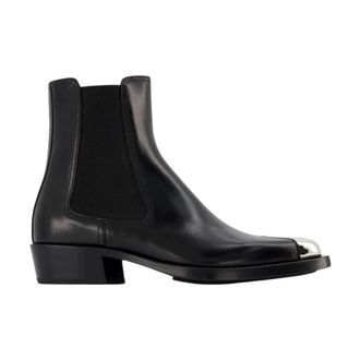 Alexander McQueen Schwarze/Silberne Leder Boxcar Stiefel - - Shoes - Damen - Schwarzk - 35 EU