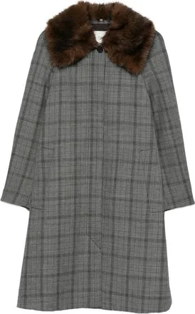 Tela Check Faux-fur Collar Coat