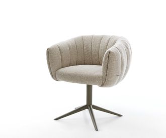 DELIFE Drehstuhl Jada-Flex Webstoff Soft Beige Fu&szlig;kreuz Effektfinish Titan 360&deg; drehbar Wippfunktion Taschenfederkern, Esszimmerst&uuml;hle