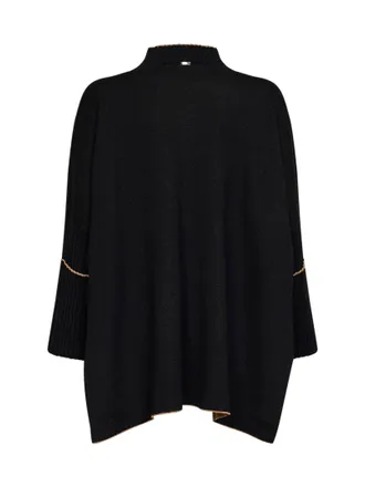 Herno Womens Knit Poncho Sweater Black Virgin Wool
