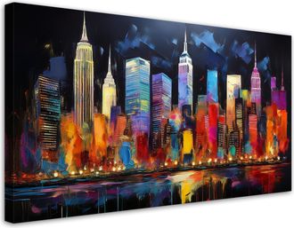Feeby Wandbild - Wohnzimmer Modern Deko - New York City Architektur Bunt - 100x50 1tlg - Bilder Leinwand - Bild auf Leinwand Schlafzimmer - Leinwandbilder f