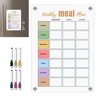 Generic Magnetischer Essensplaner - Tafel für Menüs im Wohnzimmer, Wochenplaner für die Zubereitung von Mahlzeiten aus weißem Acryl mit 6 farbigen Stiften, ma