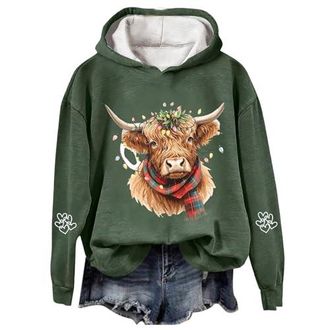 Generic Cadeaux de No&euml;l pour femmes Highland Cow Sweatshirts Automne Hiver Doux Chaud Pull de No&euml;l Nouveaut&eacute; Dr&ocirc;le Vache Highland Sweats de No&euml;l Casual Manche
