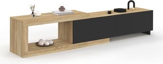 IDMarket Meuble TV Extensible 140-200 cm Raphael 2 Portes Bois et Noir