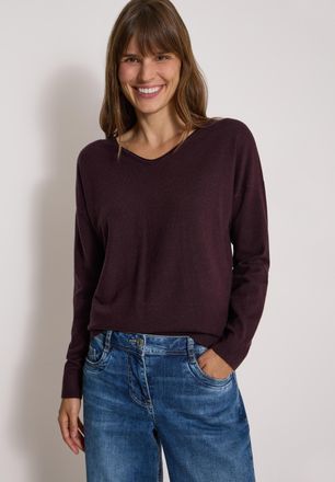 Cecil Strickpullover CECIL, Damen, Gr. XXL (46), braun (berry rot), Feinstrick, 50% Viskose, 28% Polyester, 22% Polyamid, unifarben, comfort fit normal, V-A