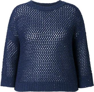 Ulla Popken Strickpullover Pullover Pailletten Oversized Rundhals 3/4-Arm