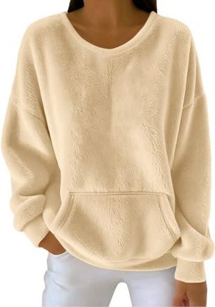 Generic Sweat-shirts pour femmes UK Sweatshirt de couleur unie surdimensionn&eacute; haut col rond manches longues automne hiver d&eacute;contract&eacute; confortable automne mode