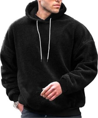 Baymate Homme Fluffy Hoodie Fleece Warmes Couleur Unie Sweatshirt Street Trend Loose Casual Sweats Épaisse Veste à Capuche