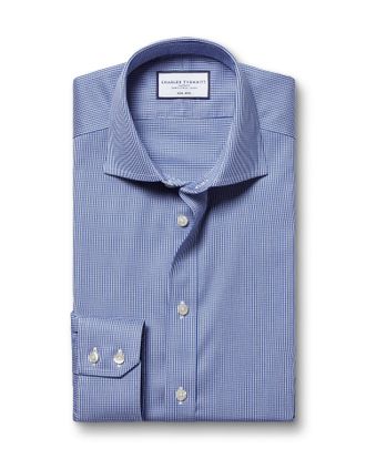 CHARLES TYRWHITT B&uuml;gelfreies Hemd mit Hahnentrittmuster - K&ouml;nigsblau Knopfmanschette