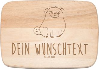 Mr. & Mrs. Panda Personalisiertes Fr&uuml;hst&uuml;cksbrett Mops - Personalisierte Geschenke, K&uuml;chenhelfer, Knuffig, Fr&uuml;hst&uuml;cksbrettchen mit Namen, Liebe, Brettchen, Hund, Schne