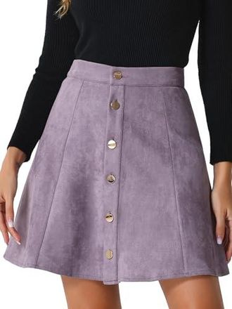 Allegra K Mini Jupe évasée en Faux Daim à Boutonnage Simple sur Le Devant pour Femme Violet L