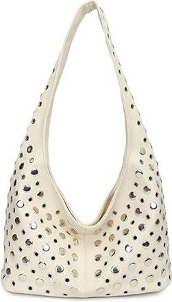 Generic Sac besace en cuir PU clout&eacute; avec rivets &agrave; pois pour le travail, le shopping, les voyages, luniversit&eacute;, blanc, 250.00x170.00x100.00mm/9.84x6.69x3.94in