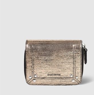 Jerome Dreyfuss Porte-monnaie Andr&eacute; Cuir Lam&eacute; Champagne