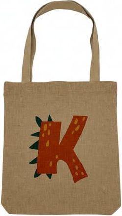 Fabulous Sac Shopping Tote Bag Aspect Lin - K Kylian Kate Lettre Pr&eacute;nom Dinosaure Dessin Enfant - Sac de Courses Toile Epaisse 360g Beige Naturel Cabas Port&eacute; E