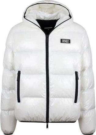 Dsquared2 Homme, Vestes, Blanc, Taille: S Patch Logo Shiny Down Jacket