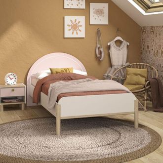Gami Lit enfant 90x190 cm d&eacute;cor rose, blanc et ch&ecirc;ne - KAI
